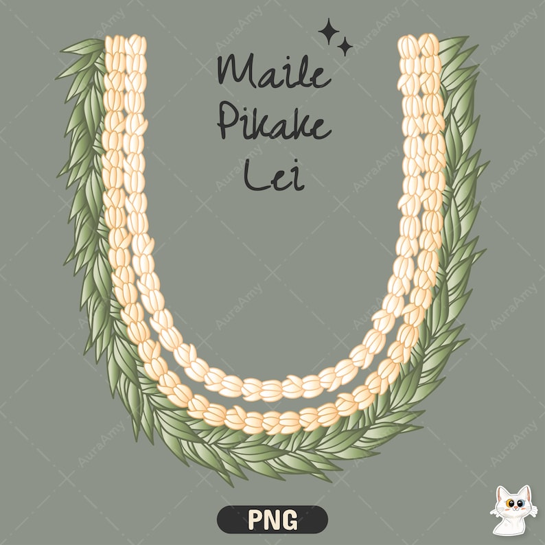 Maile and Double Pikake Lei Png, Flower Lei Png, Curve Pattern Digital ...