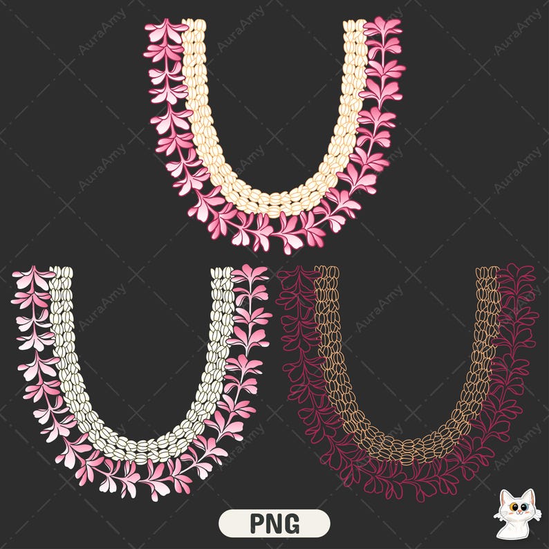 Plumeria and Double Pikake Lei, Curve Pattern Digital Download, PNG ...