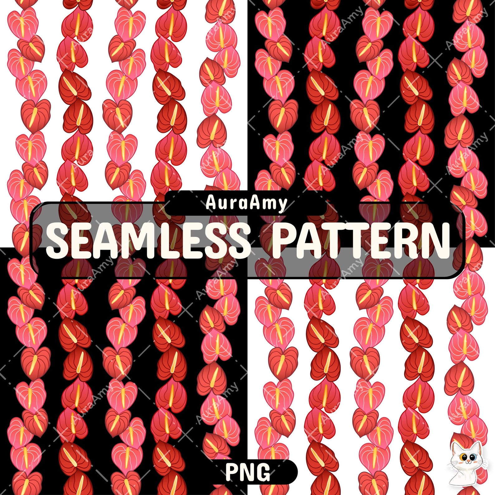 Vertical Anthurium Flower Lei Png, Digital Download, Seamless Pattern ...