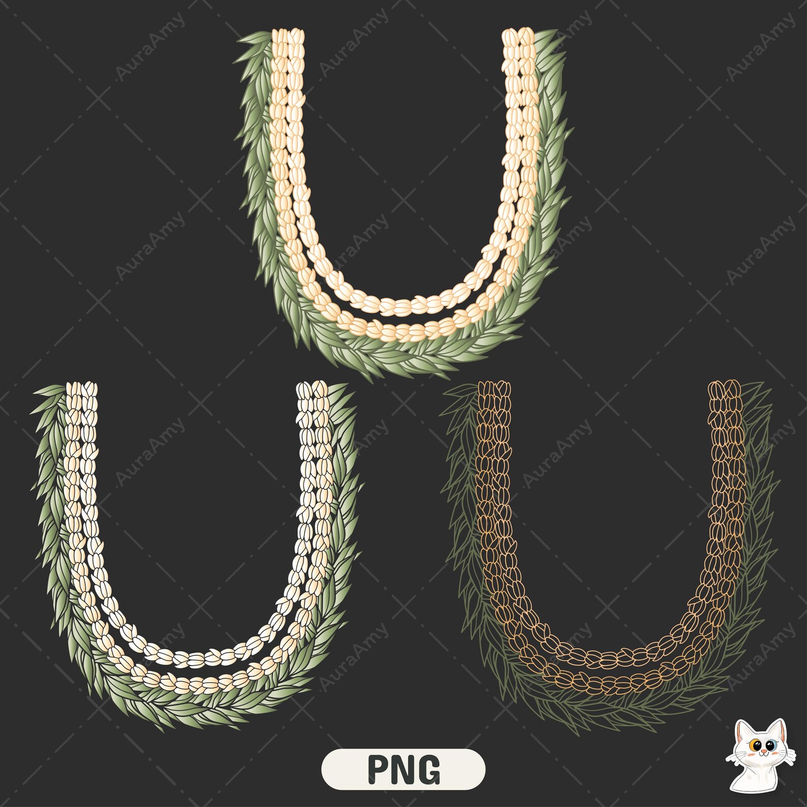Maile and Double Pikake Lei Png, Flower Lei Png, Curve Pattern Digital ...