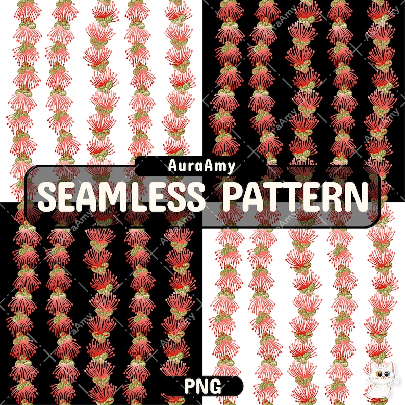 Ohia Lehua Flower Lei Png, Tropical Flower Png, Vertical Lei Pattern ...
