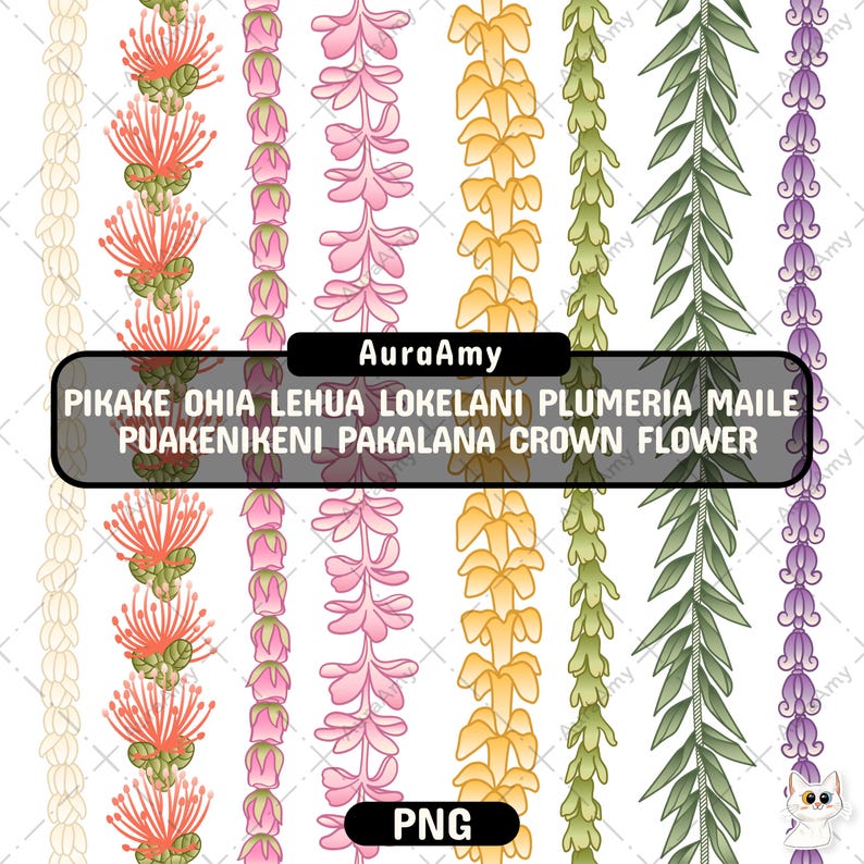 Vertical Pikake Ohia Lehua Lokelani Plumeria Maile Puakenikeni Pakalana ...