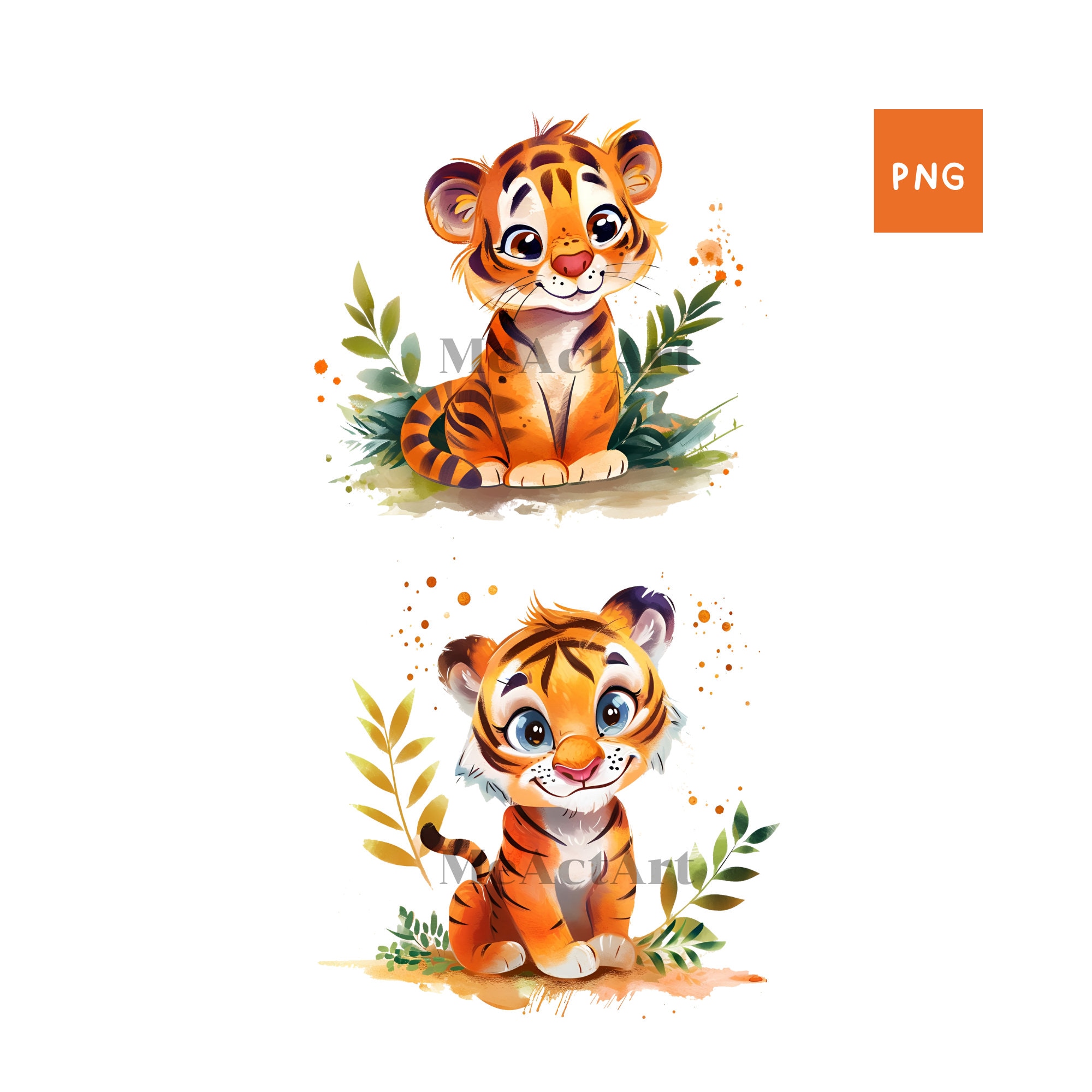 Cute Baby Tiger Watercolor Set Clipart, Tiger Watercolor PNG ...