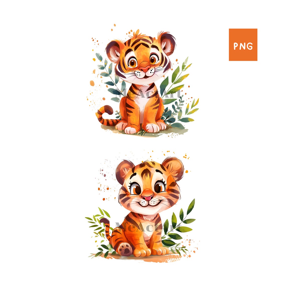 Cute Baby Tiger Watercolor Set Clipart, Tiger Watercolor PNG ...