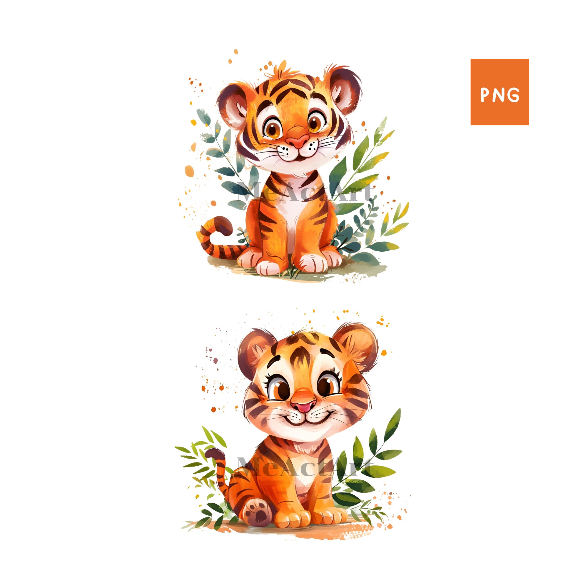 Cute Baby Tiger Watercolor Set Clipart, Tiger Watercolor PNG ...