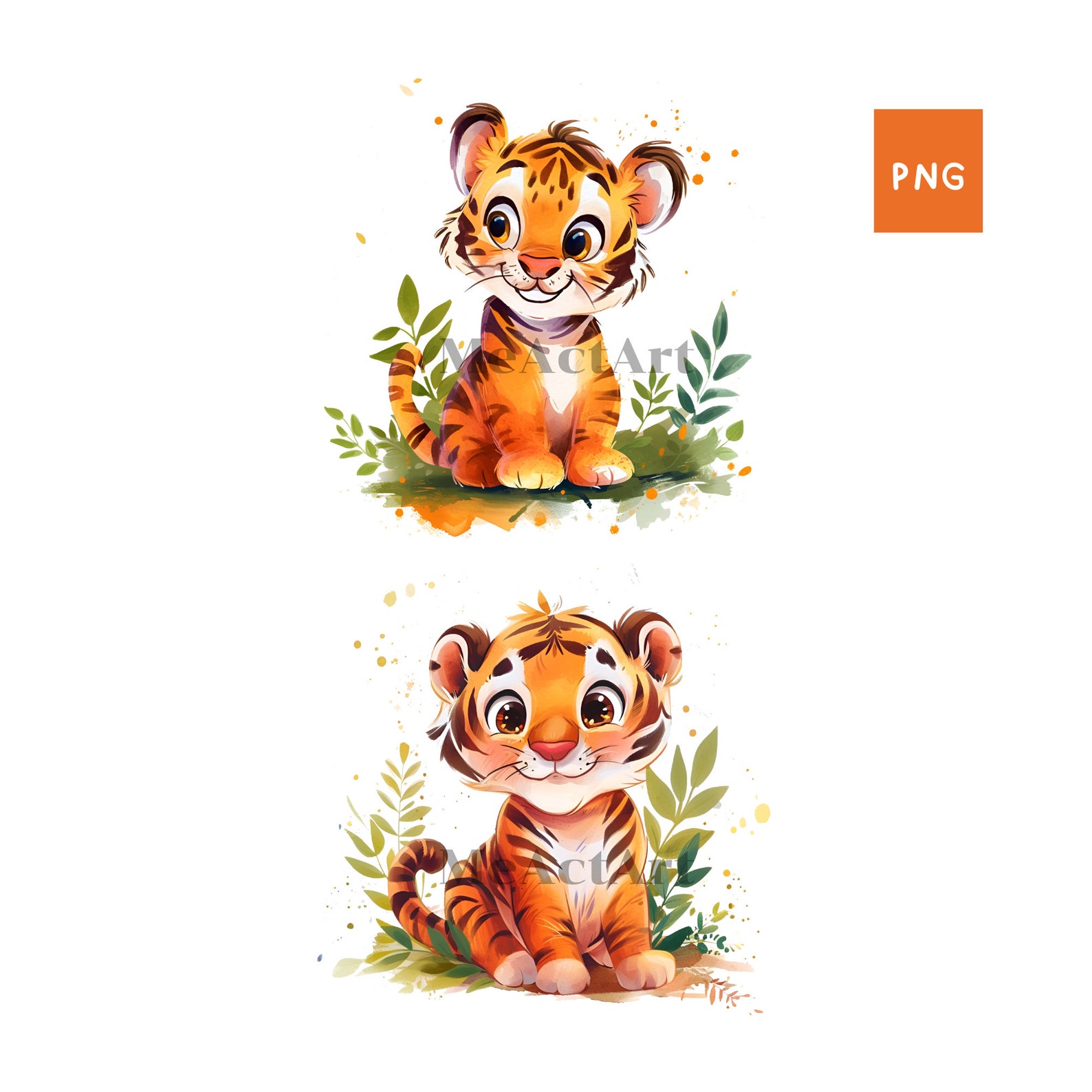 Cute Baby Tiger Watercolor Set Clipart, Tiger Watercolor PNG ...