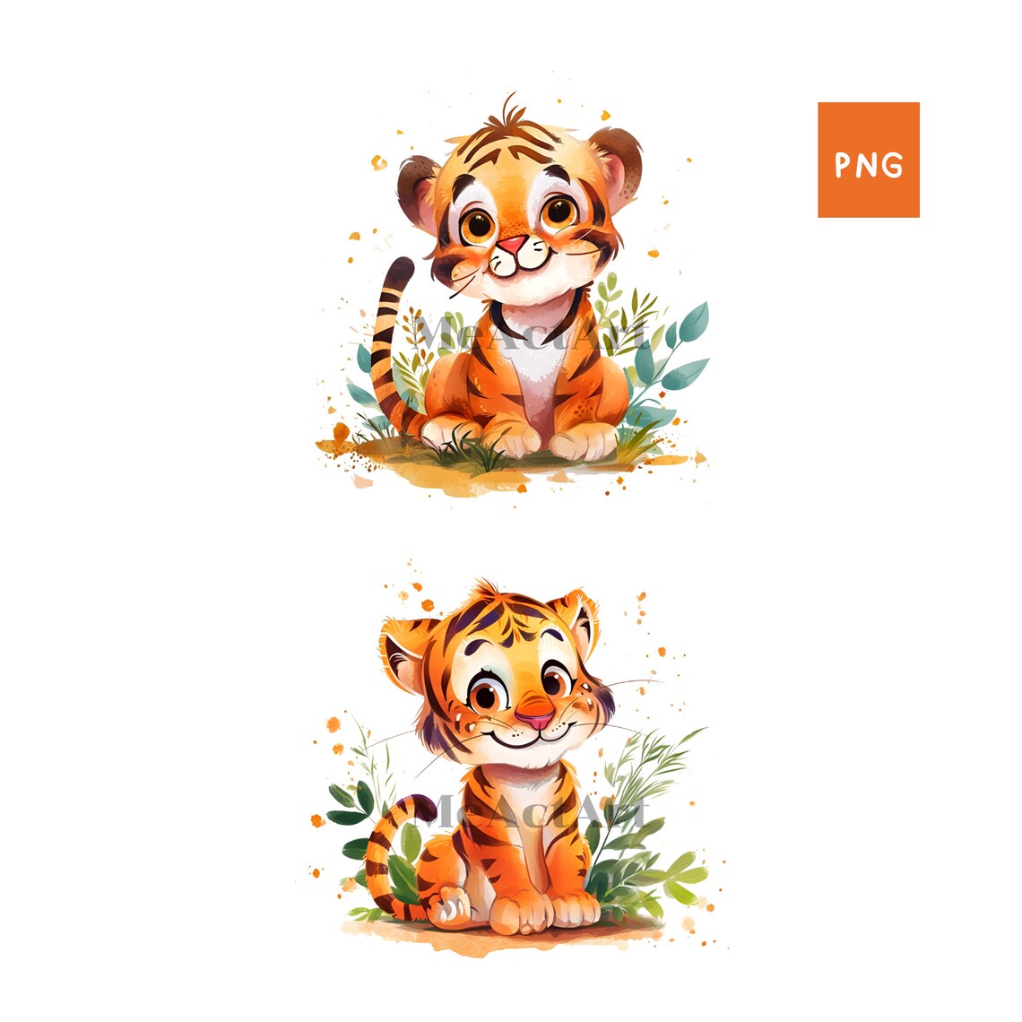 Cute Baby Tiger Watercolor Set Clipart, Tiger Watercolor PNG ...