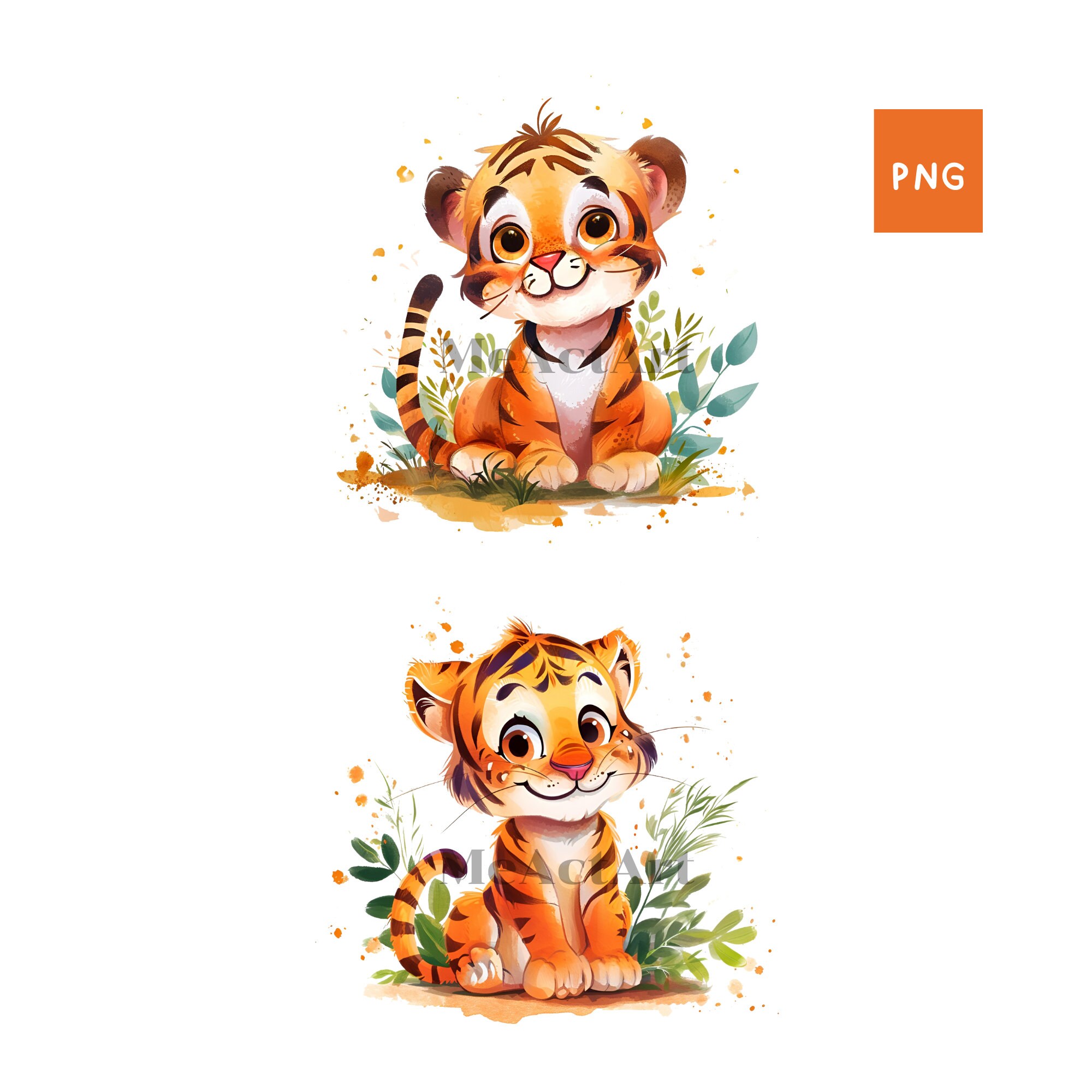 Cute Baby Tiger Watercolor Set Clipart, Tiger Watercolor PNG ...