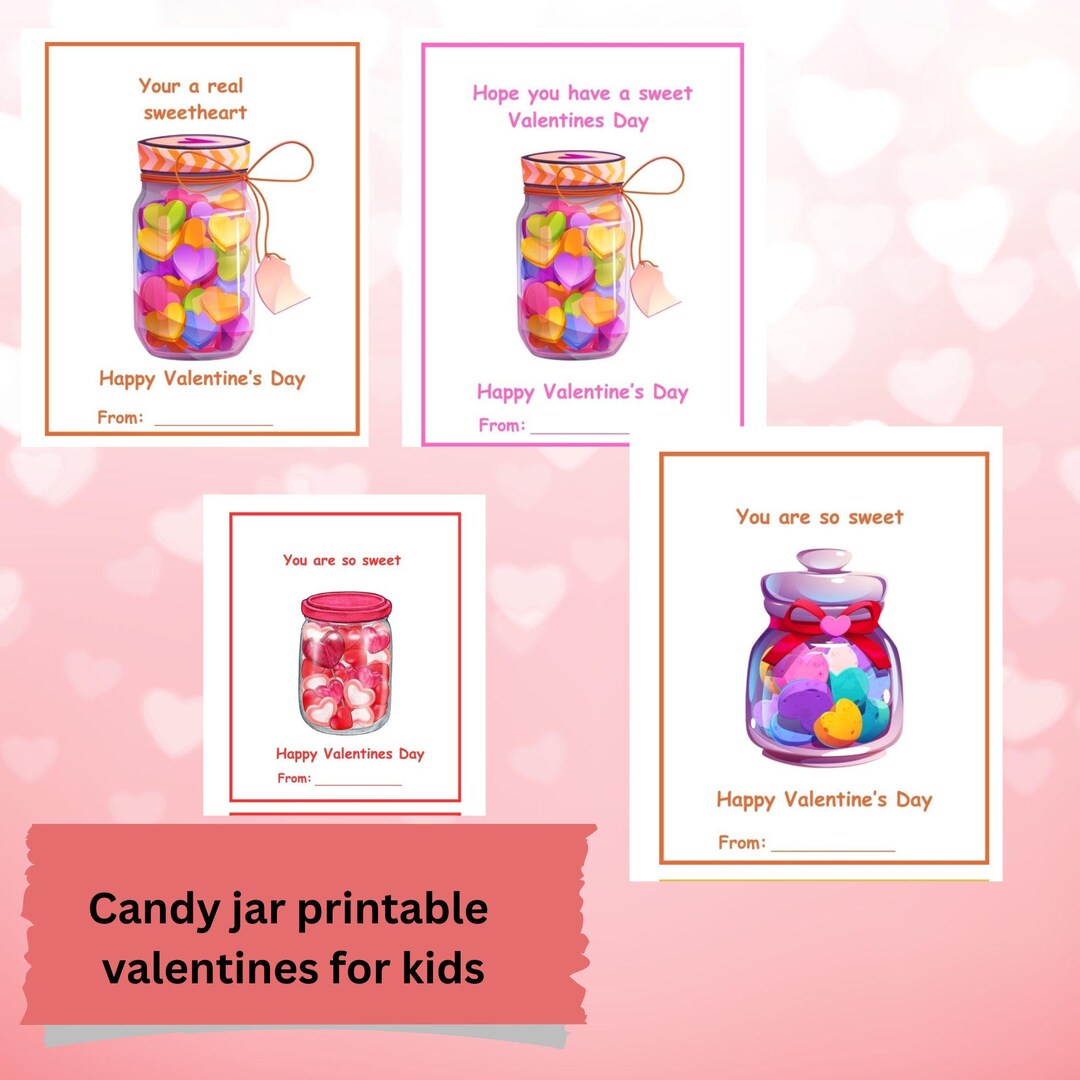 Printable Valentines for Kids, Candy Hearts Jar Valentines, Pdf ...