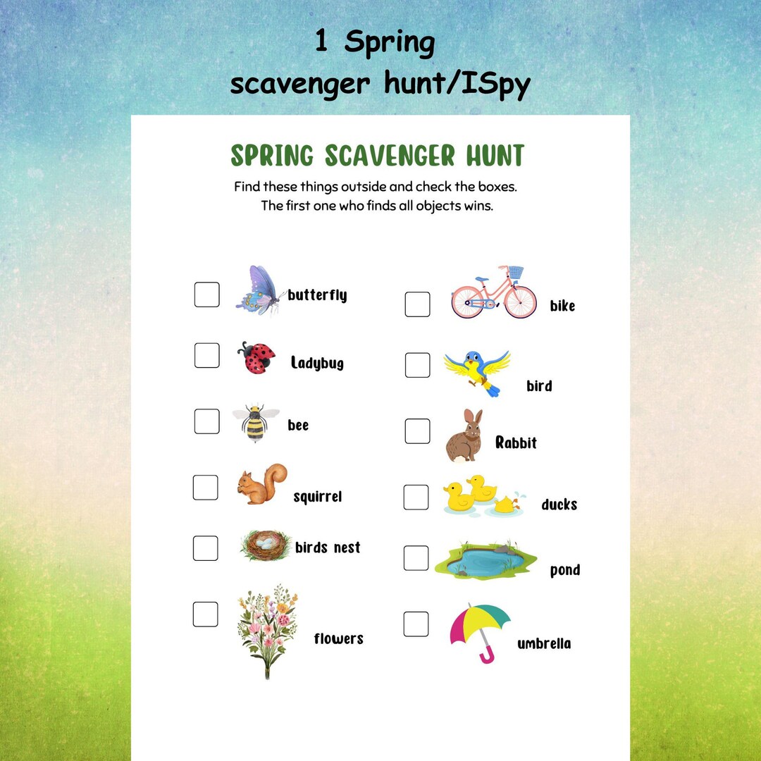 Printable Spring Time Scavenger Hunt, Outdoor Treasure Hunt Ispy for ...