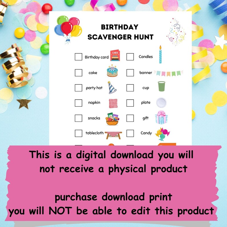 Printable Birthday Scavenger Hunt, Birthday Treasure Hunt for Kids ...