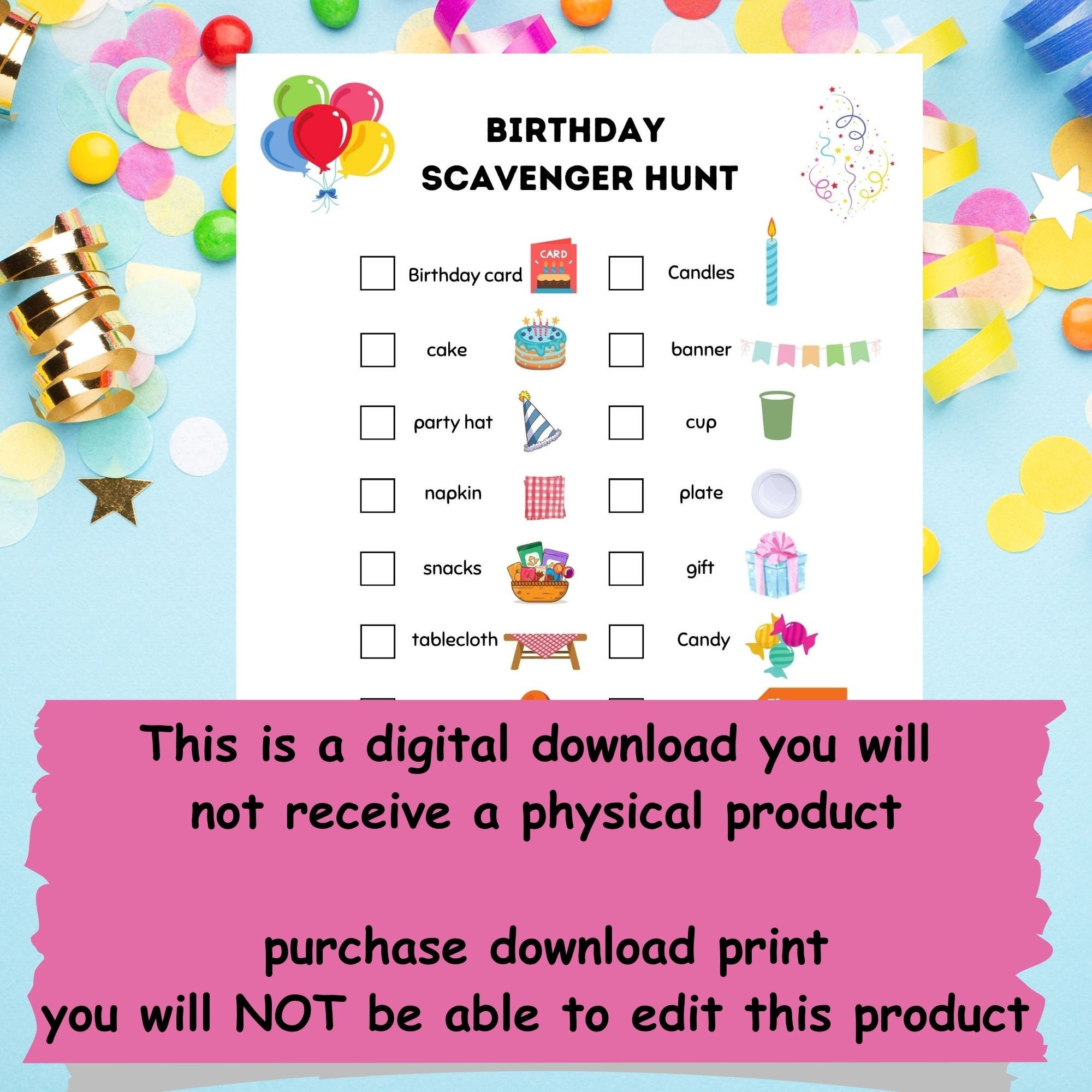 Printable Birthday Scavenger Hunt, Birthday Treasure Hunt for Kids ...