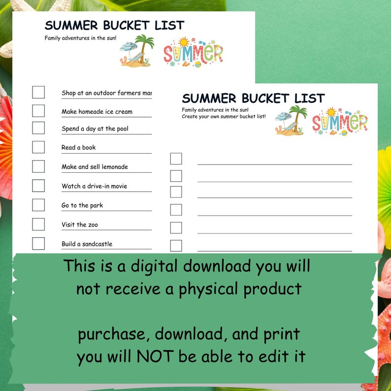 Summer Bucket List Printable, Summer Break Bucket List Template, Summer ...