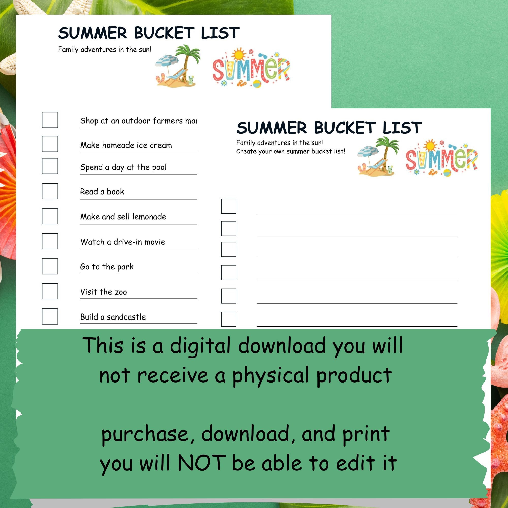 Summer Bucket List Printable, Summer Break Bucket List Template, Summer ...