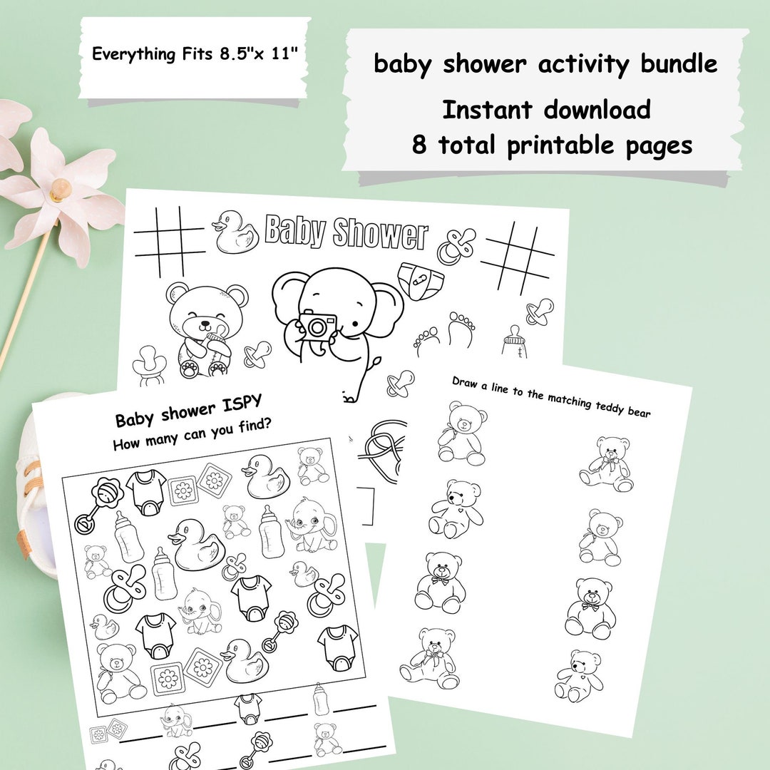 Printable Baby Shower Coloring Activity Bundle for Kids, Baby Shower ...