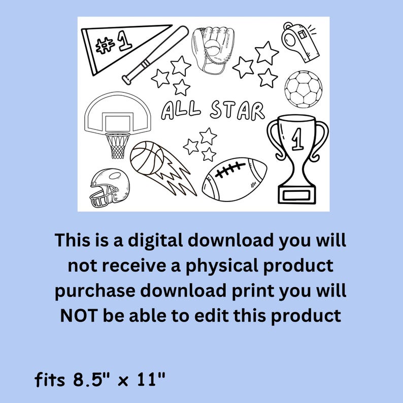 Sports Themed Coloring Sheet, Printable Sports Coloring Page for Kids ...