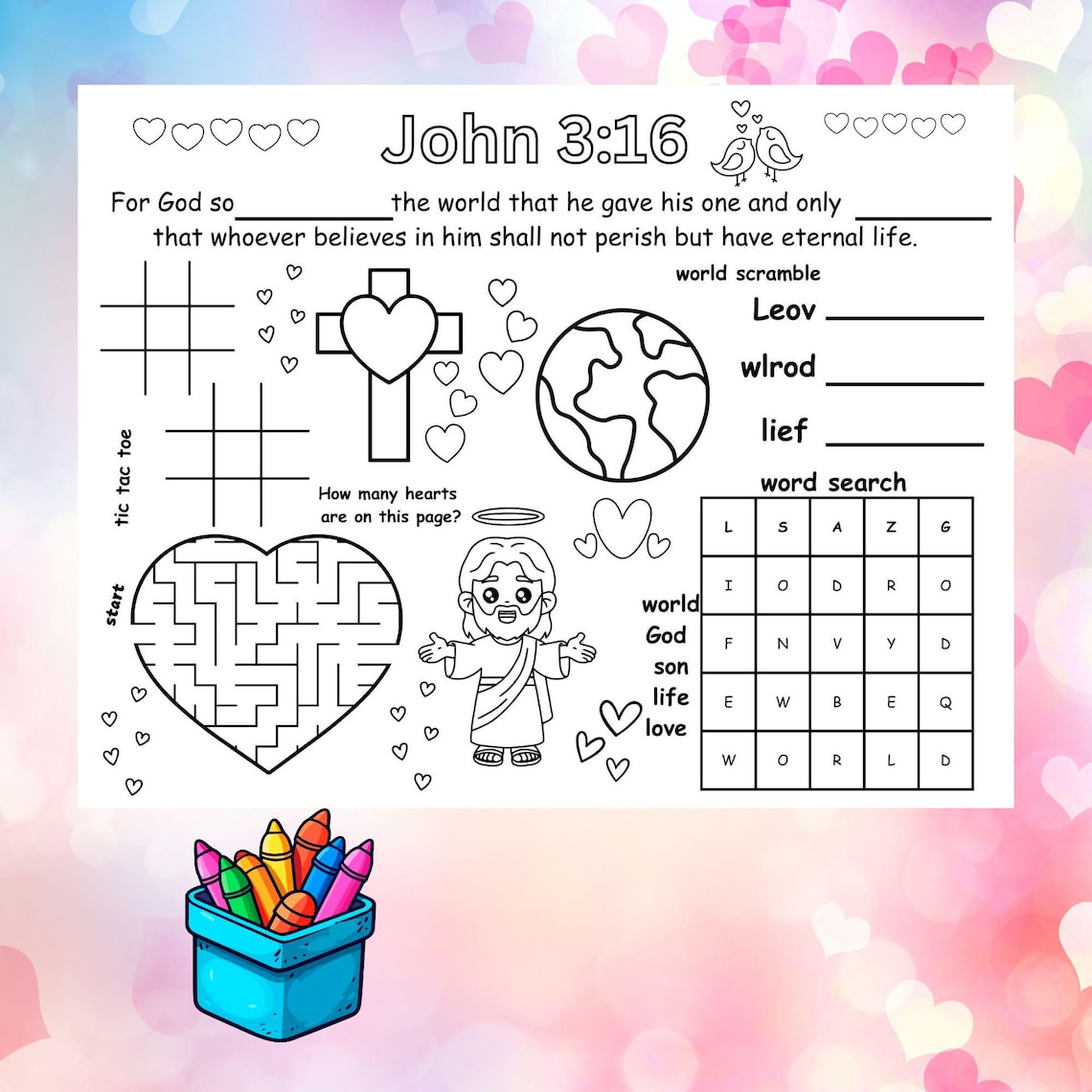 John 3:16 Bible Activity for Kids, Sunday School Bible Coloring ...