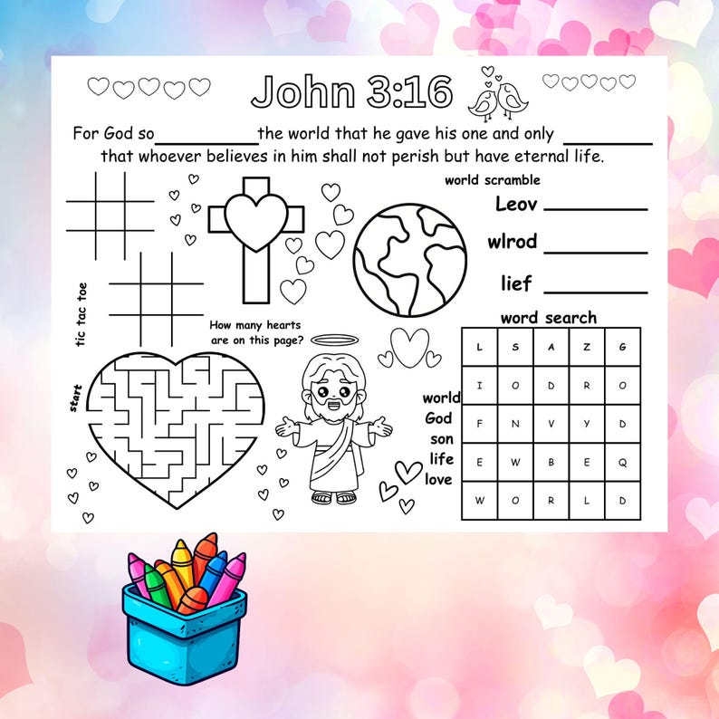 John 3:16 Bible Activity for Kids, Sunday School Bible Coloring ...