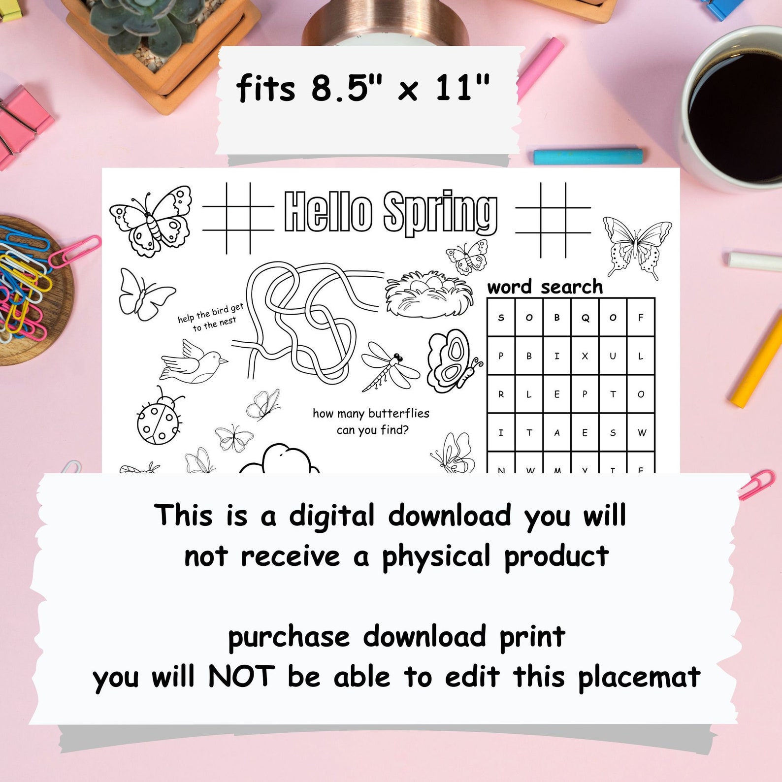 Printable Spring Activity Coloring Placemat, Activity Coloring Placemat ...