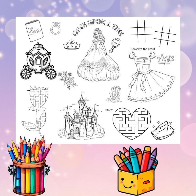 Princess Activity Placemat: Coloring, Mazes, Tic-tac-toe (PDF Download ...