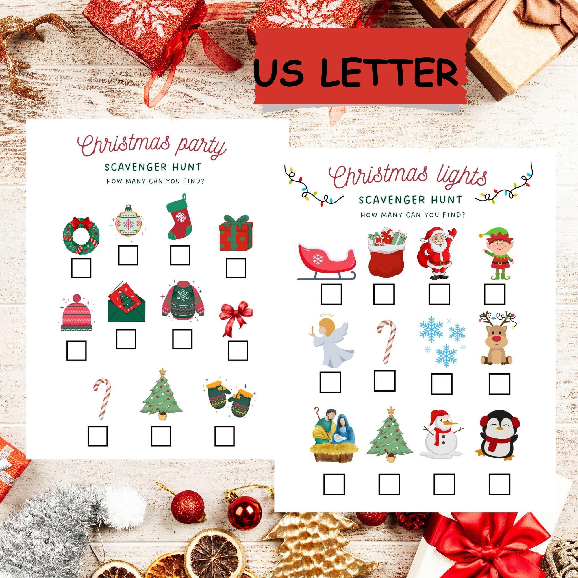 Christmas Party Scavenger Hunt Printable, Christmas Lights Outdoor ...