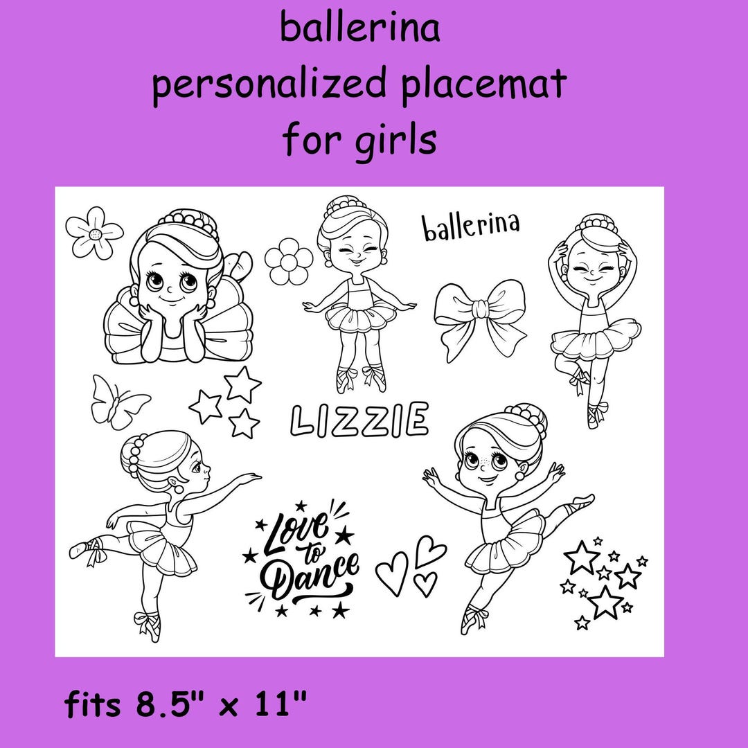 Personalized Ballerina Dance Coloring Placemat for Girls, Printable ...
