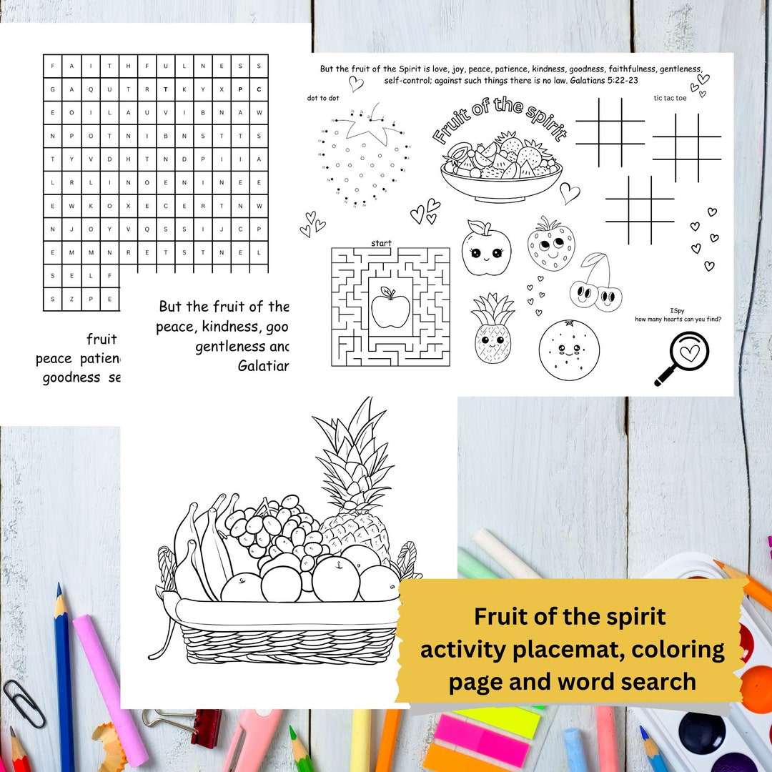 Fruit of the Spirit Coloring Activity Placemat Printable, Christian ...