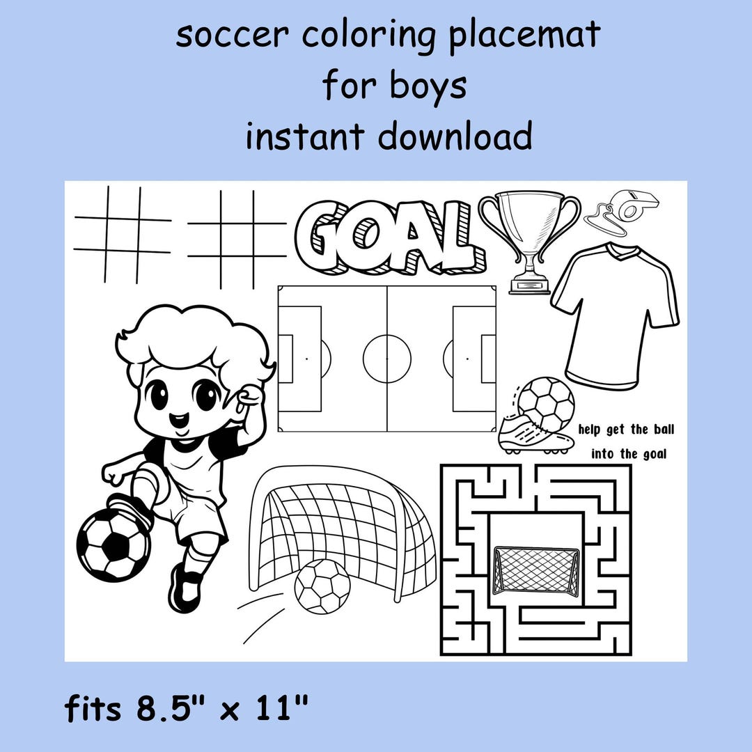 Soccer Themed Coloring Placemat, Printable Sports Activity Coloring ...