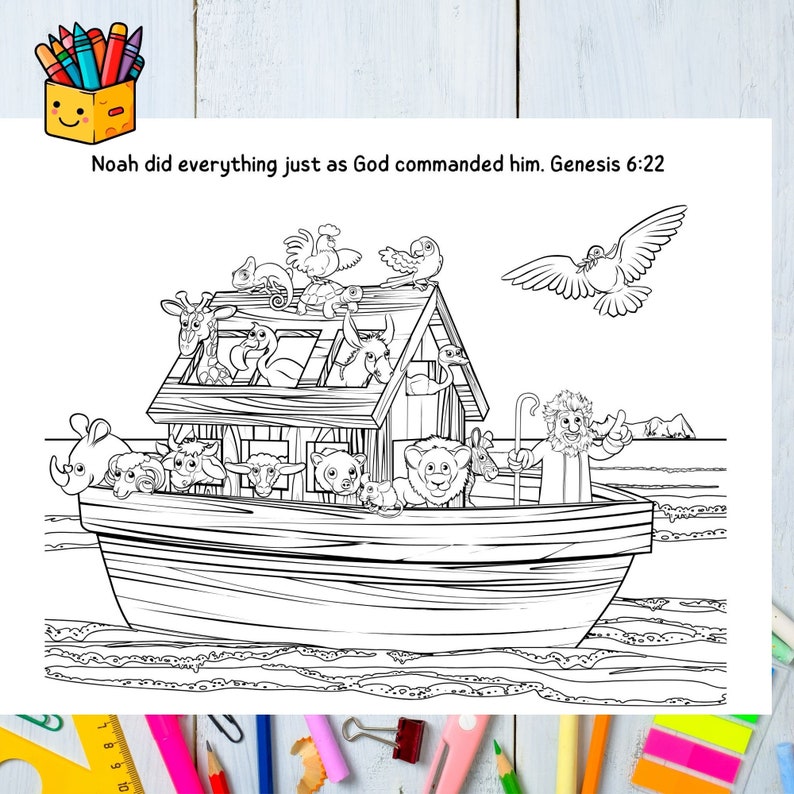 Noah's Ark Activity Coloring Placemats, Bible Verse Coloring Activity ...