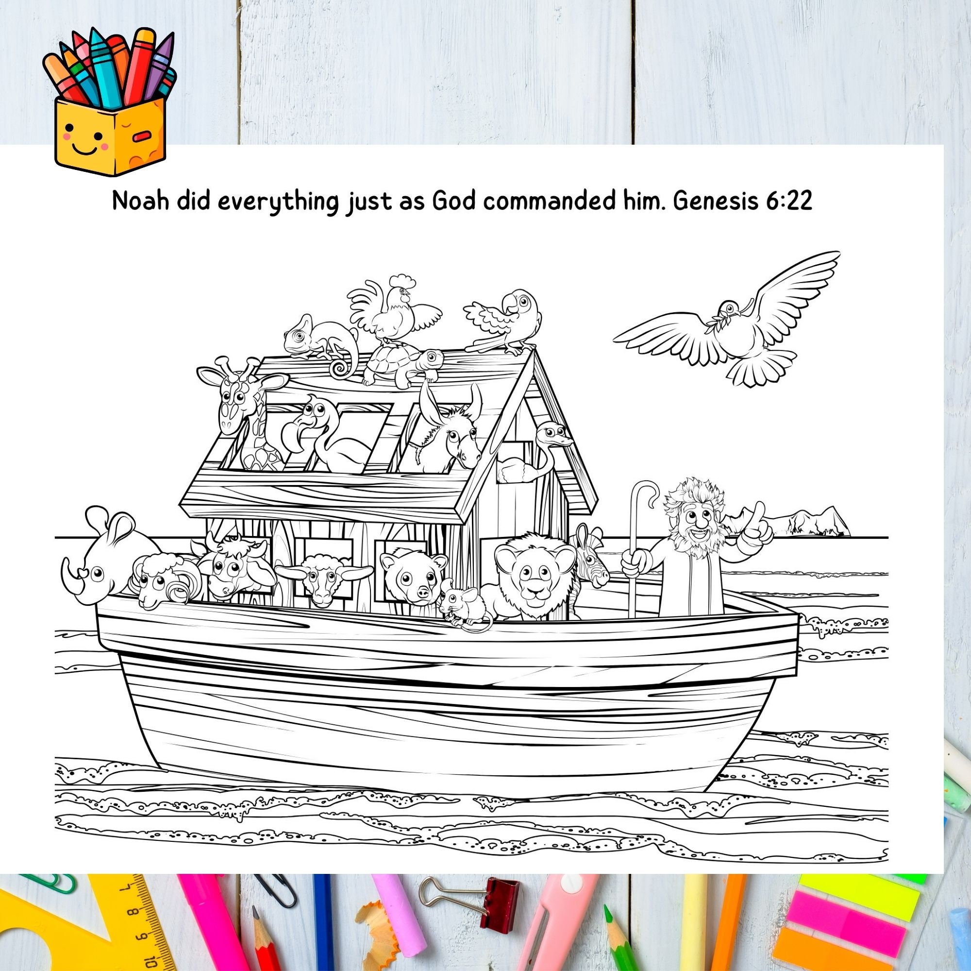 Noah's Ark Activity Coloring Placemats, Bible Verse Coloring Activity ...