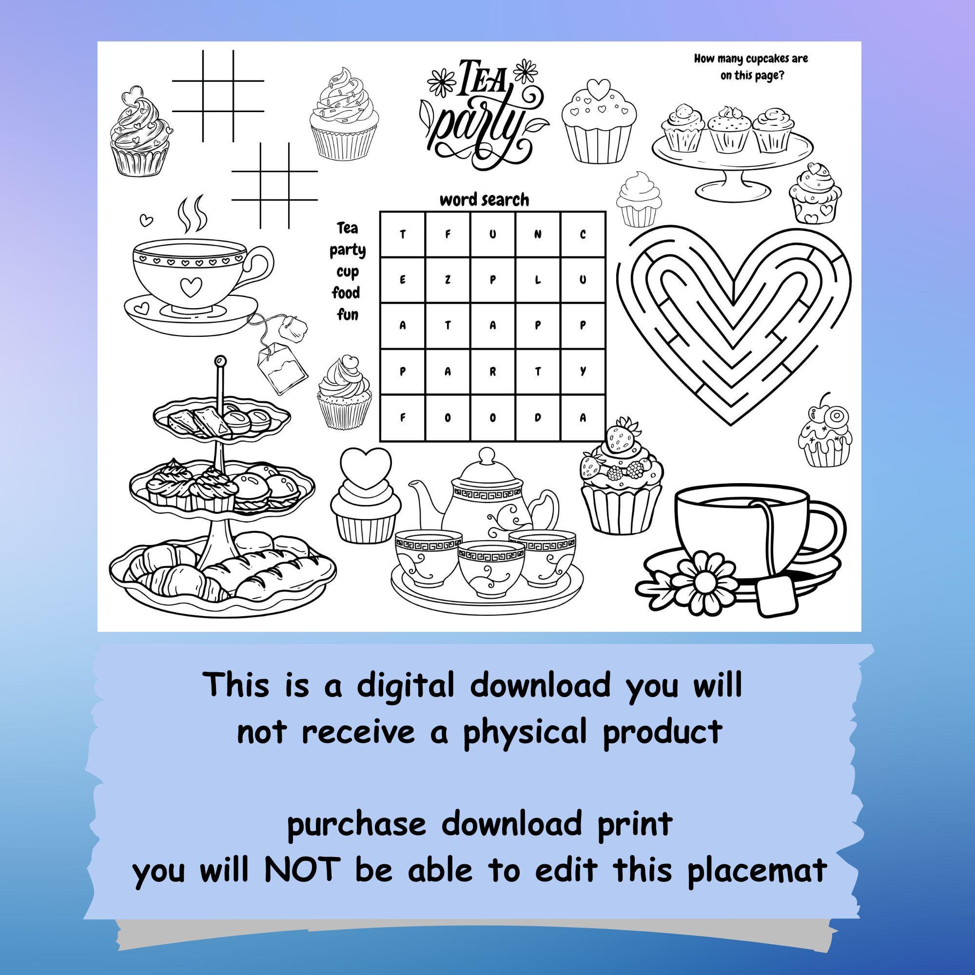 Printable Tea Party Activity Coloring Placemat, Activity Coloring ...