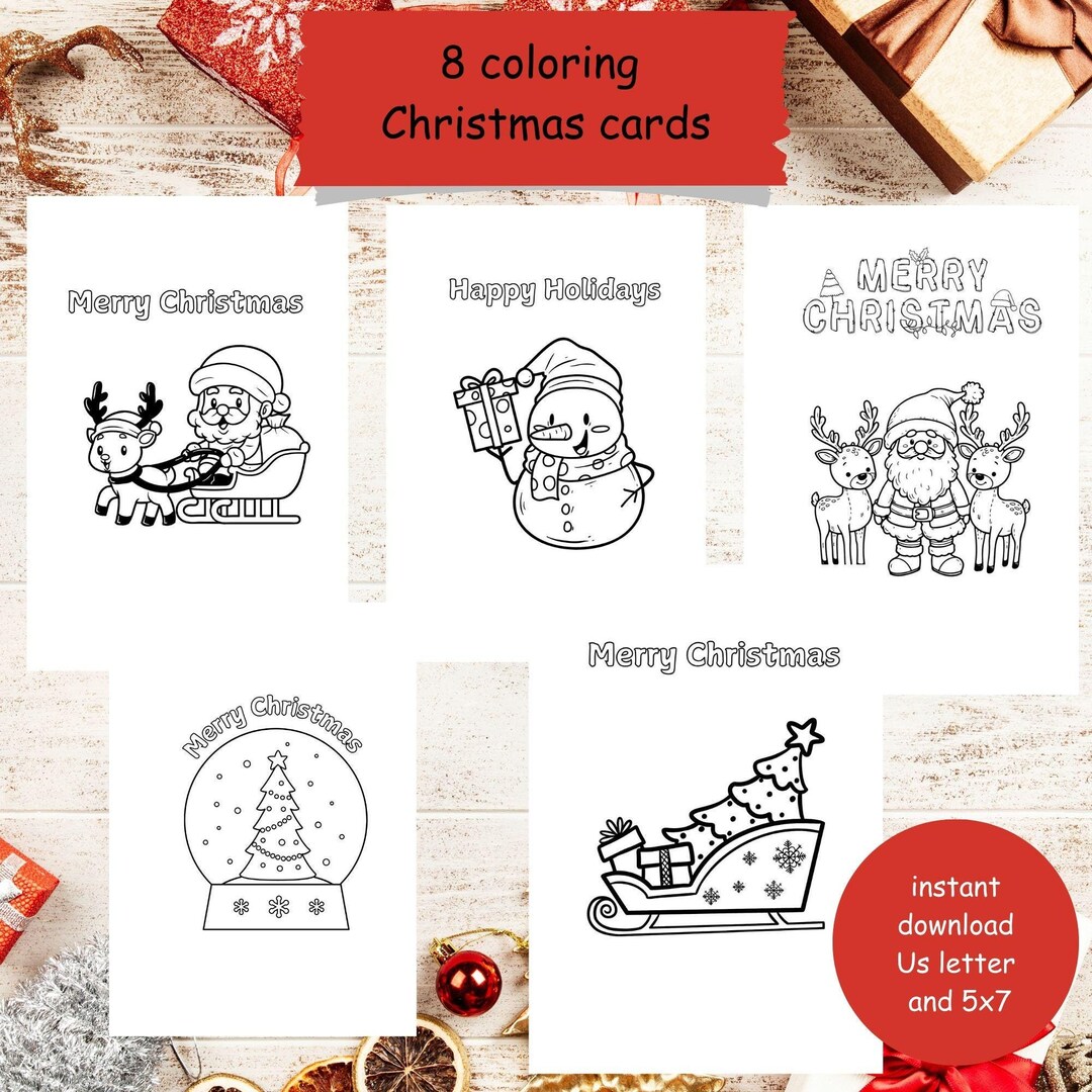 Christmas Coloring Cards for Kids Printable, Holiday Craft for Kids ...