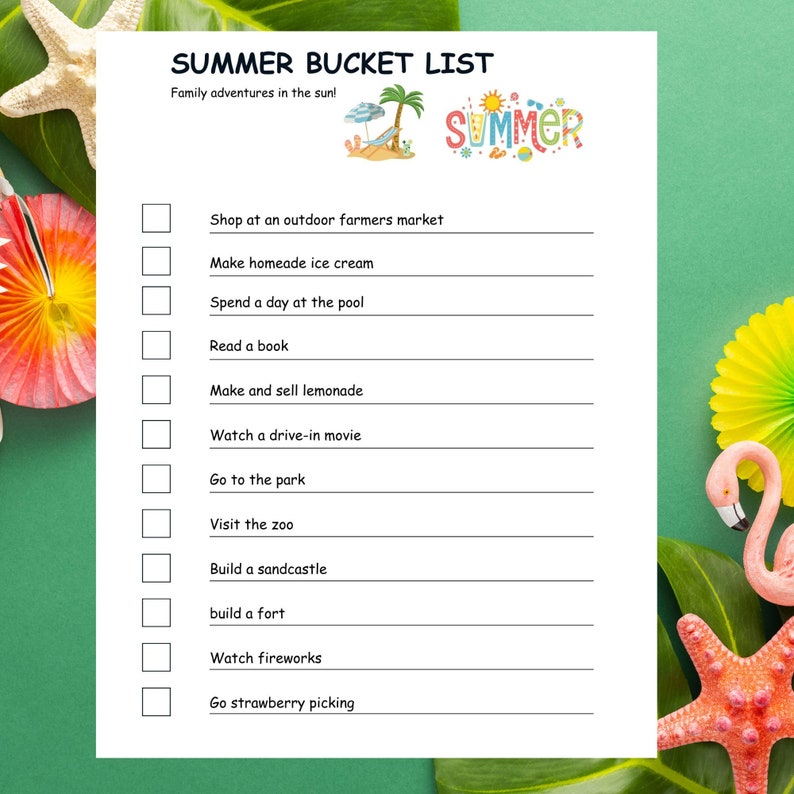 Summer Bucket List Printable, Summer Break Bucket List Template, Summer ...