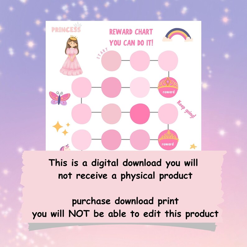 Princess Reward Chart, Pink Behavior Chart, Sticker Chart, Printable ...
