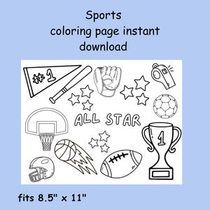 Sports Themed Coloring Sheet, Printable Sports Coloring Page for Kids ...