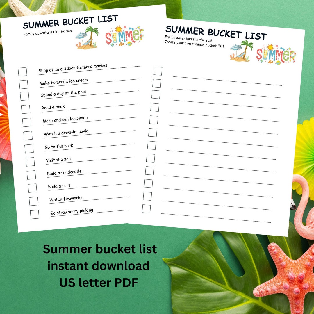 Summer Bucket List Printable, Summer Break Bucket List Template, Summer ...