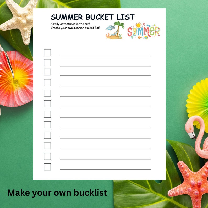 Summer Bucket List Printable, Summer Break Bucket List Template, Summer ...