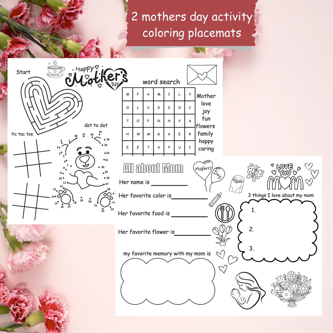 Mothers Day Activity Coloring Placemats, All About Mom, Mothers Day ...