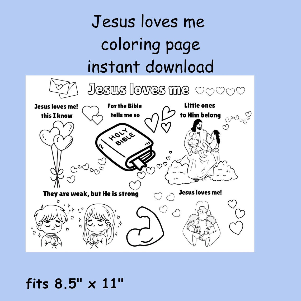 Jesus Loves Me Bible Coloring Sheet, Sunday School Bible Coloring ...