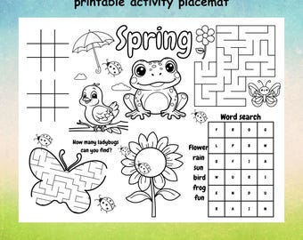 Printable Spring Activity Coloring Placemat, Activity Coloring Placemat ...