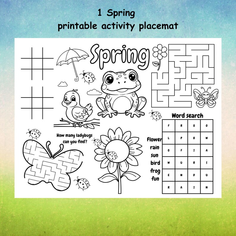 Printable Spring Activity Coloring Placemat, Activity Coloring Placemat ...