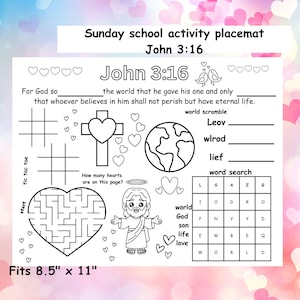 John 3:16 Bible Activity for Kids, Sunday School Bible Coloring ...