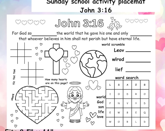 John 3:16 Bible Activity for Kids, Sunday School Bible Coloring ...