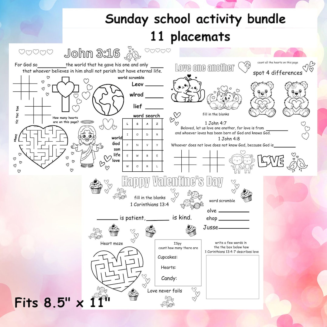 Christian Printable Sunday School Placemat Bundle, Coloring Bible ...