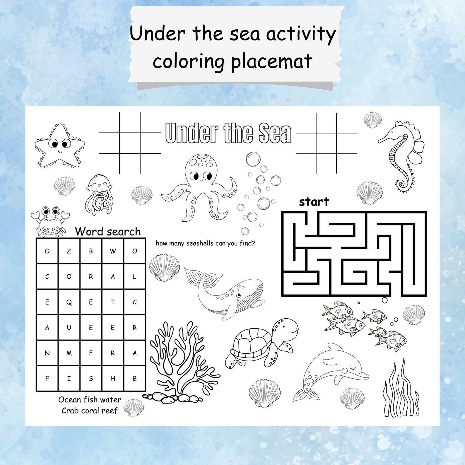 Under the Sea Activity Placemat: Kids Coloring Page (PDF) - Etsy