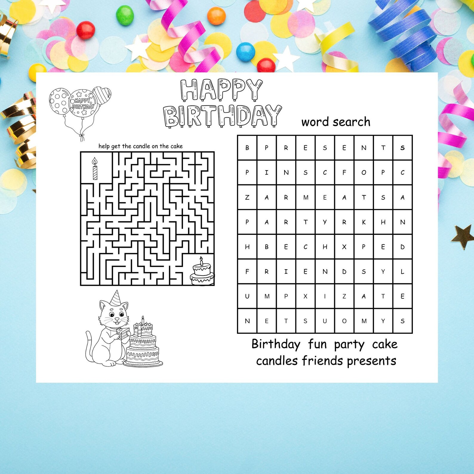 Printable Birthday Activity Coloring Placemats, Coloring Placemats for ...