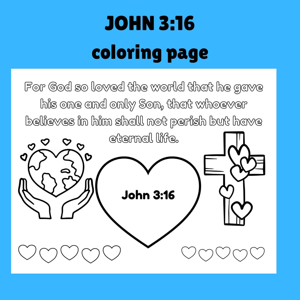 John 3:16 Coloring Page, Sunday School Activity (PDF) - Etsy