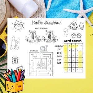 Summer Activity Placemat, Printable Summer Activity Coloring Placemats ...
