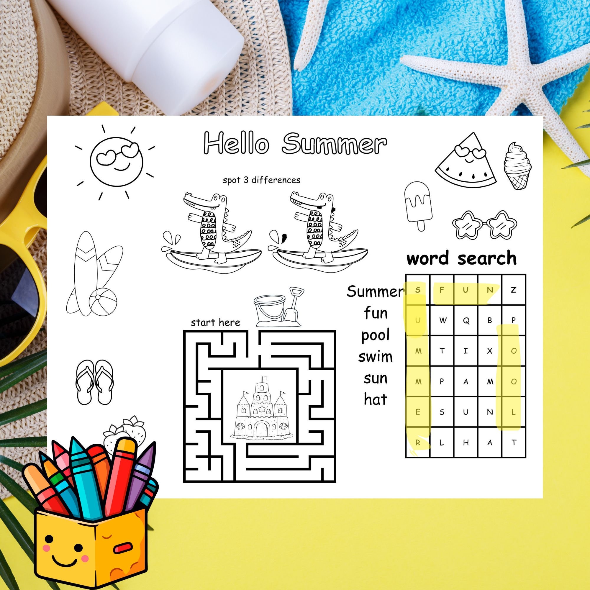 Summer Activity Placemat, Printable Summer Activity Coloring Placemats ...