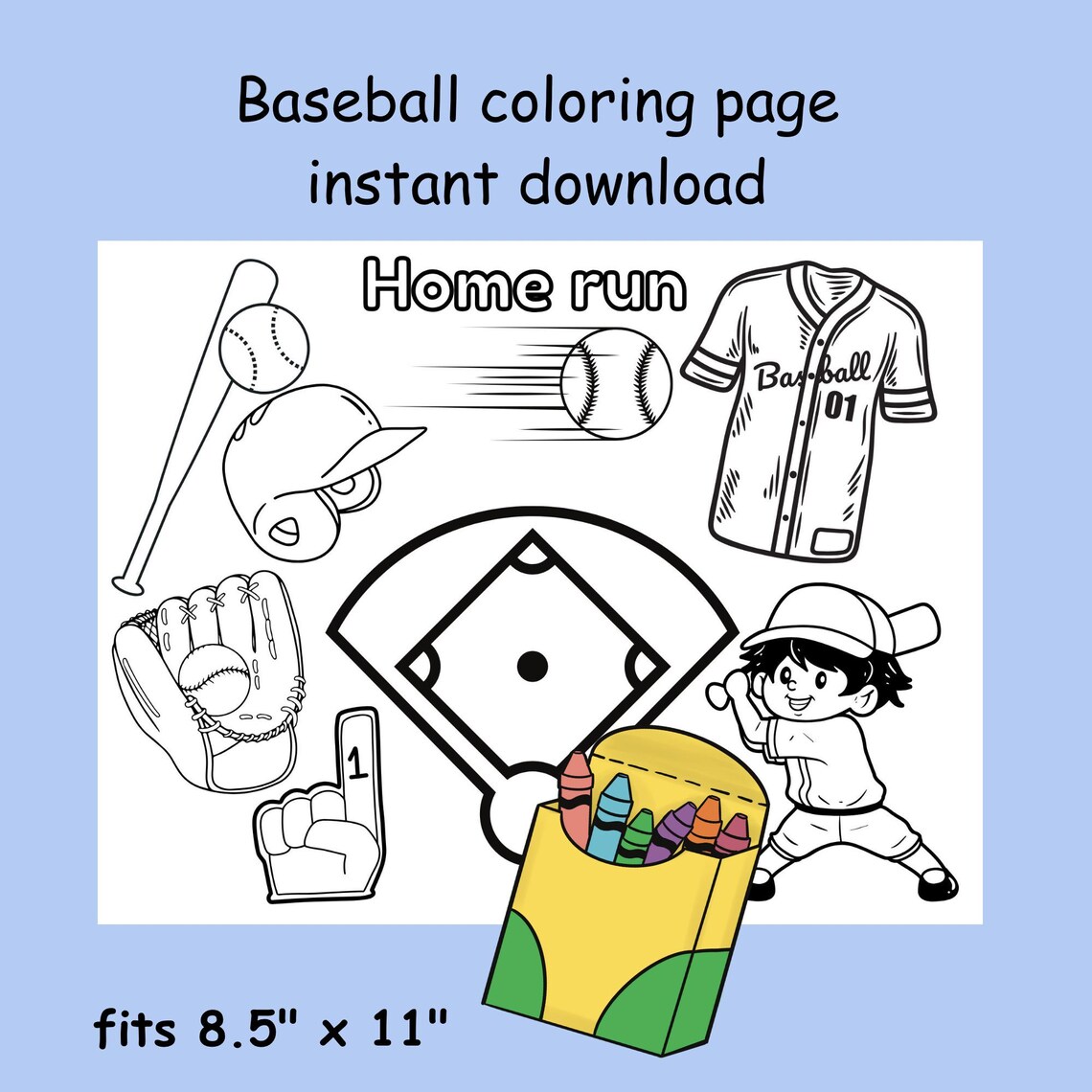 Baseball Themed Coloring Sheet, Printable Sports Activity Coloring Page ...